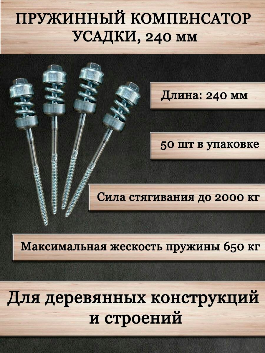 Крепежный пружинный узел для деревянного домостроения, длина 240 мм