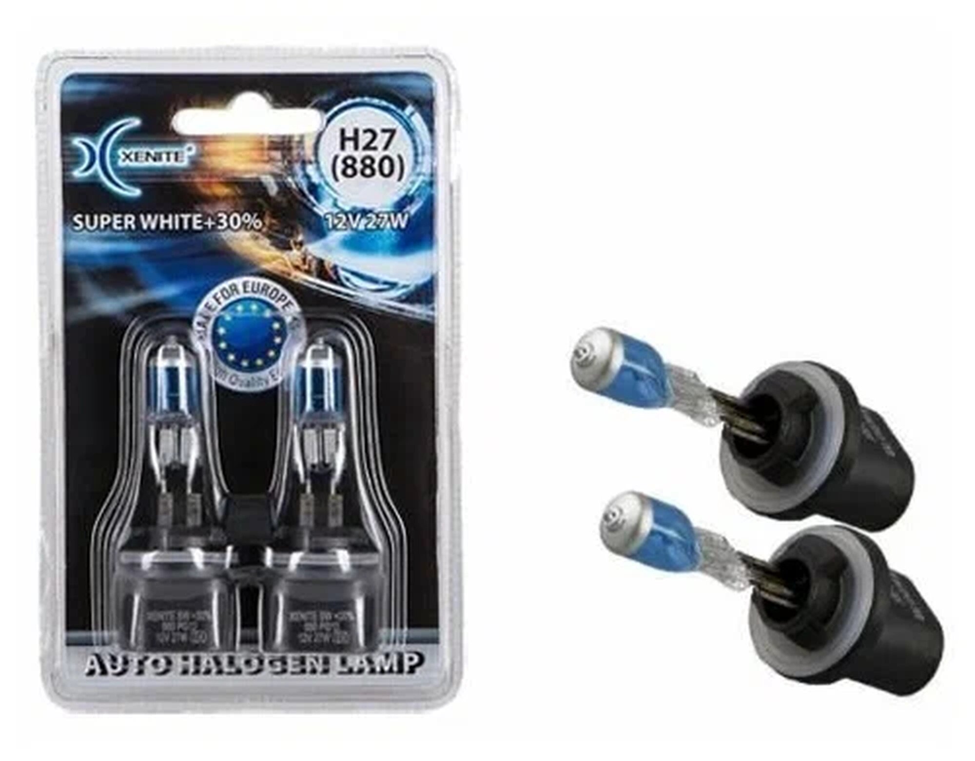 Лампа галогеновая головного света H27 880 PG13 4000K Super White +30% 12V 27W Блистер 2шт, XENITE 1007038