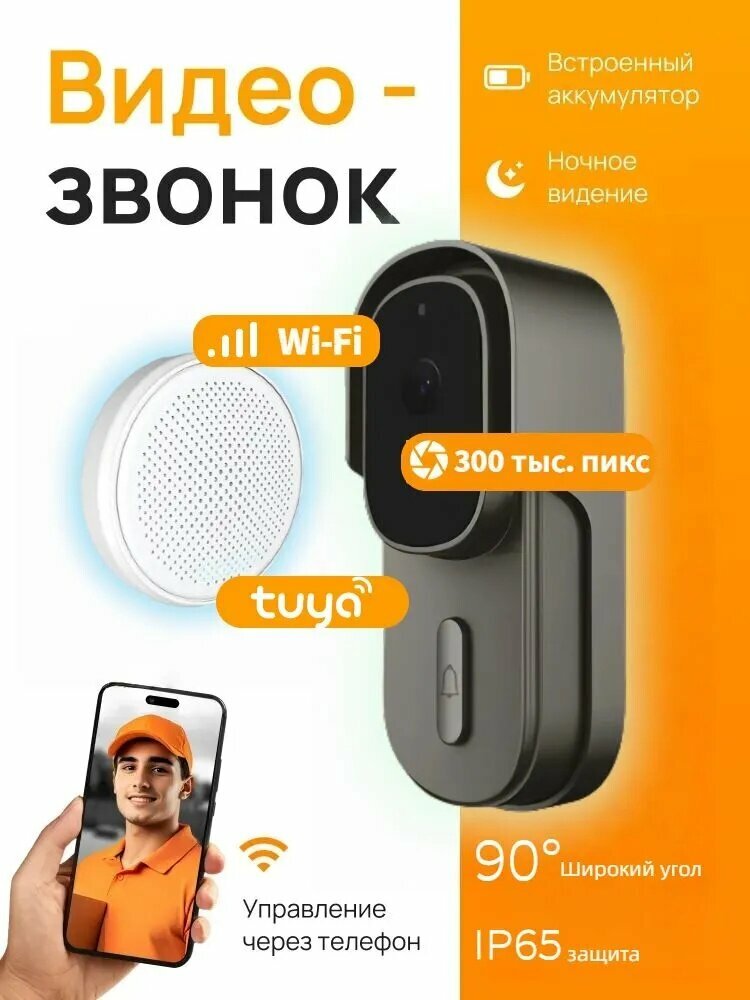 Умный видеодомофон Tuya с HD,5000 мАч, IP65