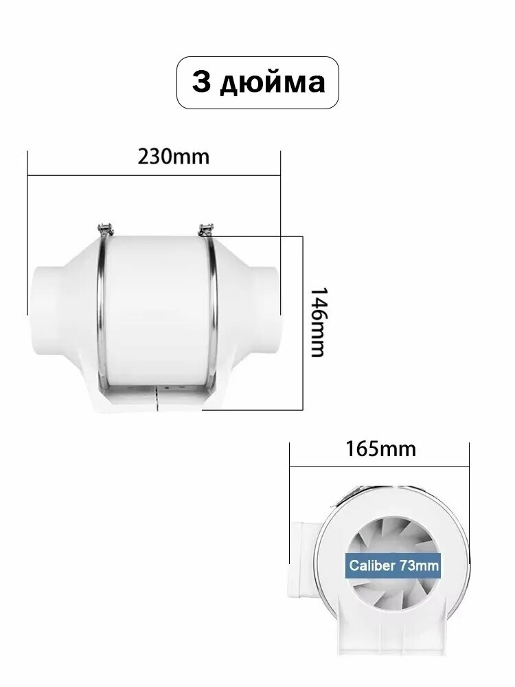 3-дюймовый канальный вентилятор, вытяжка Turbo Booster, 28 Вт, пластиковая труба, съемная для очистки, для ванной и кухни, 220 м /ч, белый