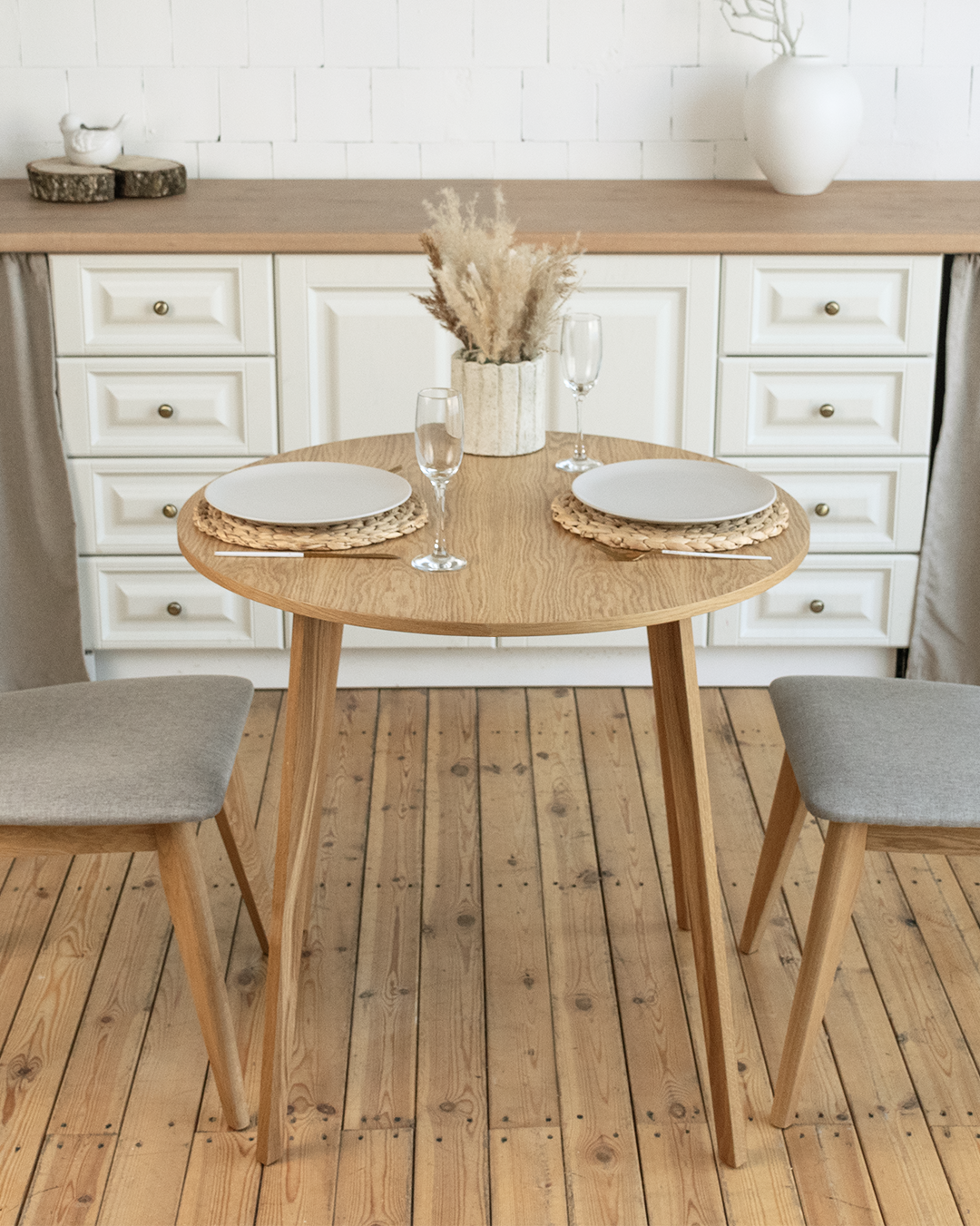 Стол круглый кухонный обеденный STROGANINI деревянный из массива дуба 80*75см