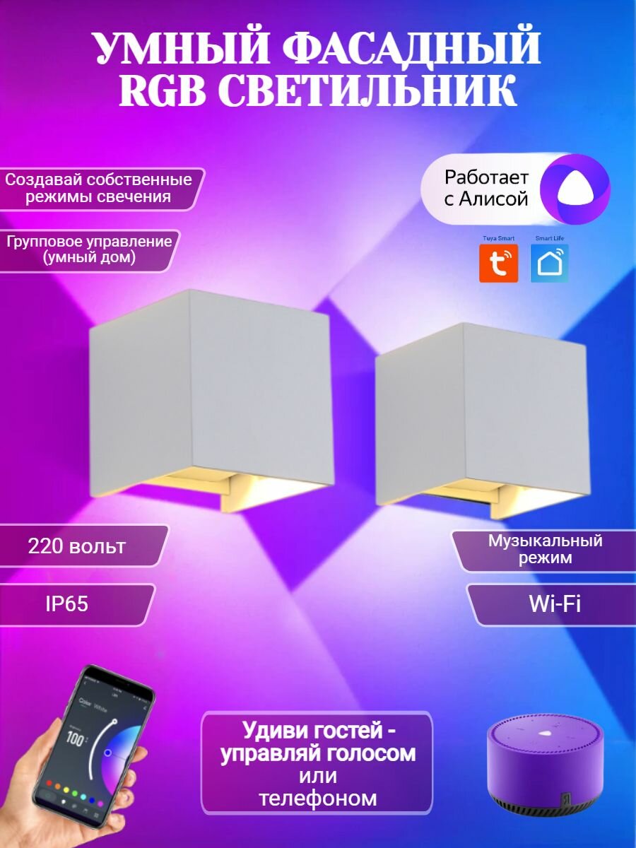 Умный уличный фасадный RGB светильник с Алисой wifi