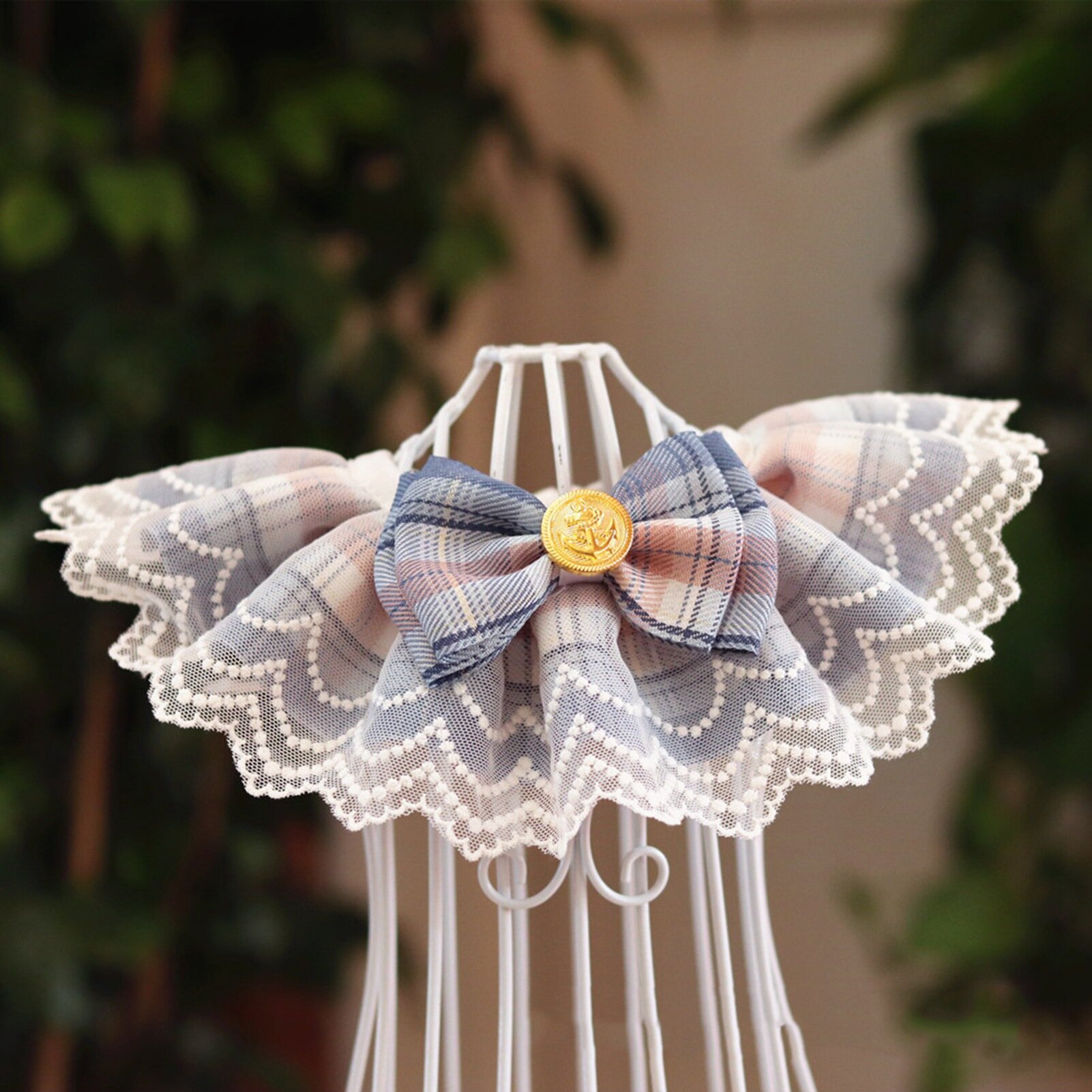 Pet Lace Bibs Collar Fashionable Cute JK Plaid Neckerchief for Scarf Accessories Dogs Cats Pink Blue M