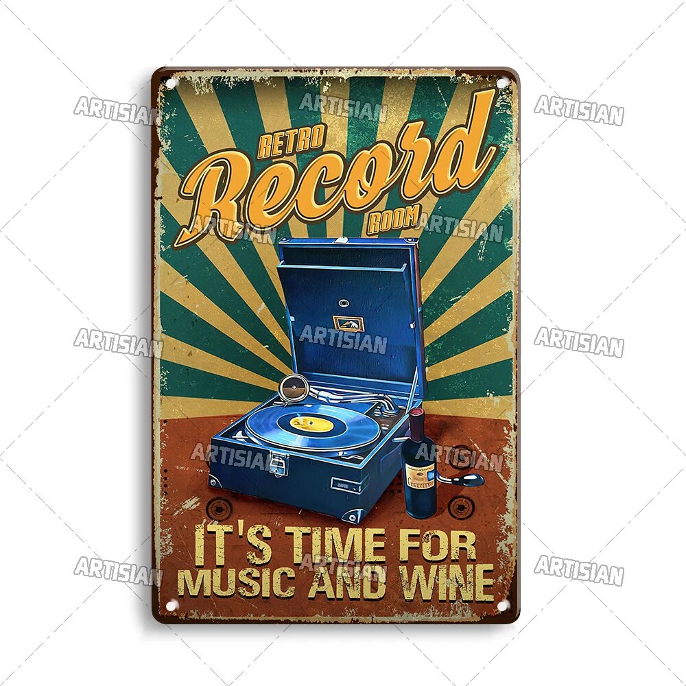 Металлическая вывеска "Retro Record" ESZP-42, синяя