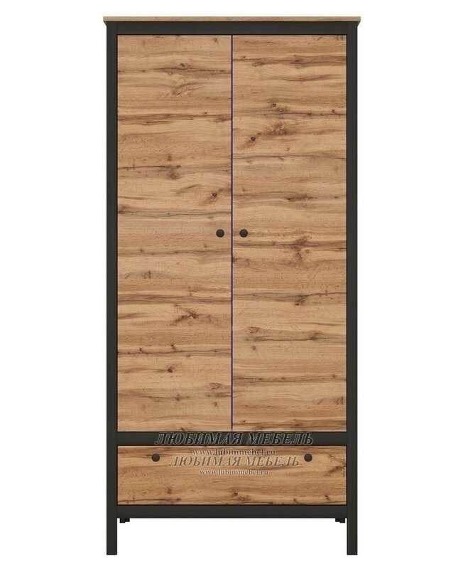Шкаф БРВ мебель Loft SZF2D1S дуб вотан/черный