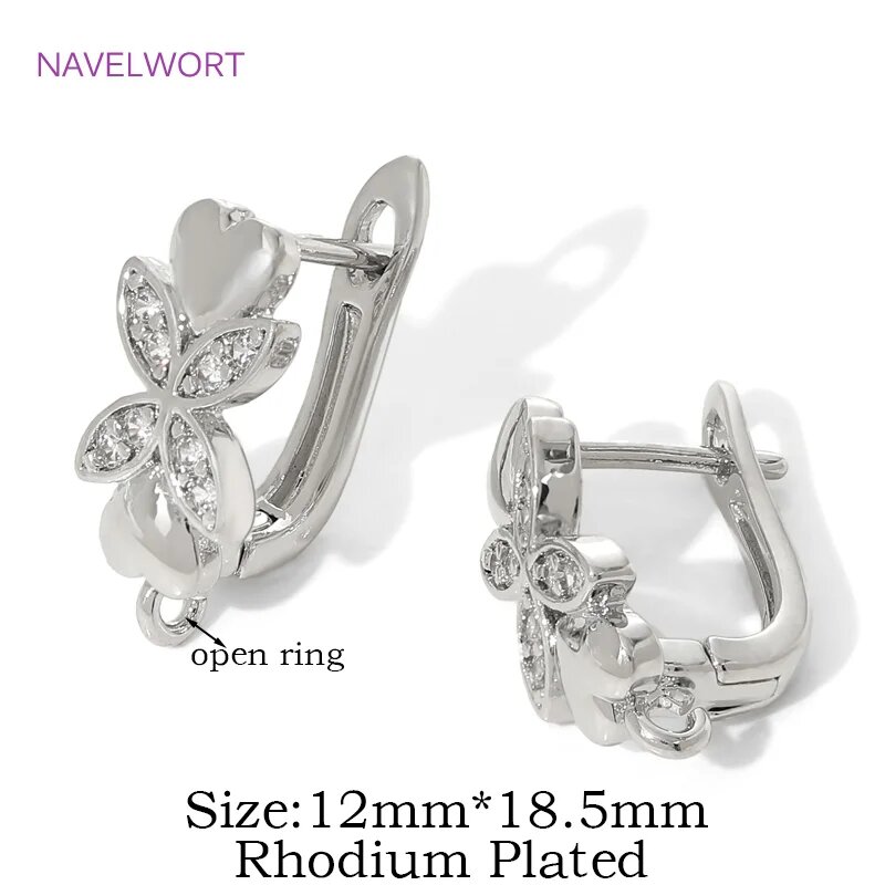 Швензы для сережек золотые латунные NAVELWORT 2 pieces, Серый, Rhodium Plated