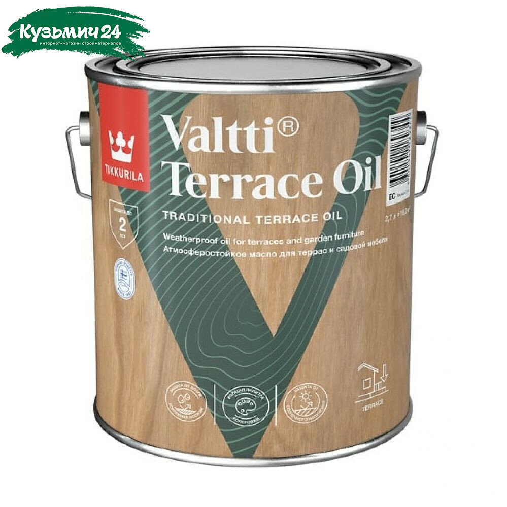 Масло Тikkurila Valtti Terrace Oil для террас и садовой мебели, атмосферостойкое, бесцветное, 2.7 л