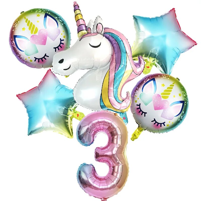 Радужный Единорог, 32-дюймовый набор фольгированных шаров с номером, детский душ для девочек 1, 2, 3, 4 лет, украшения для вечеринки в виде единорога на день рождения, поставки