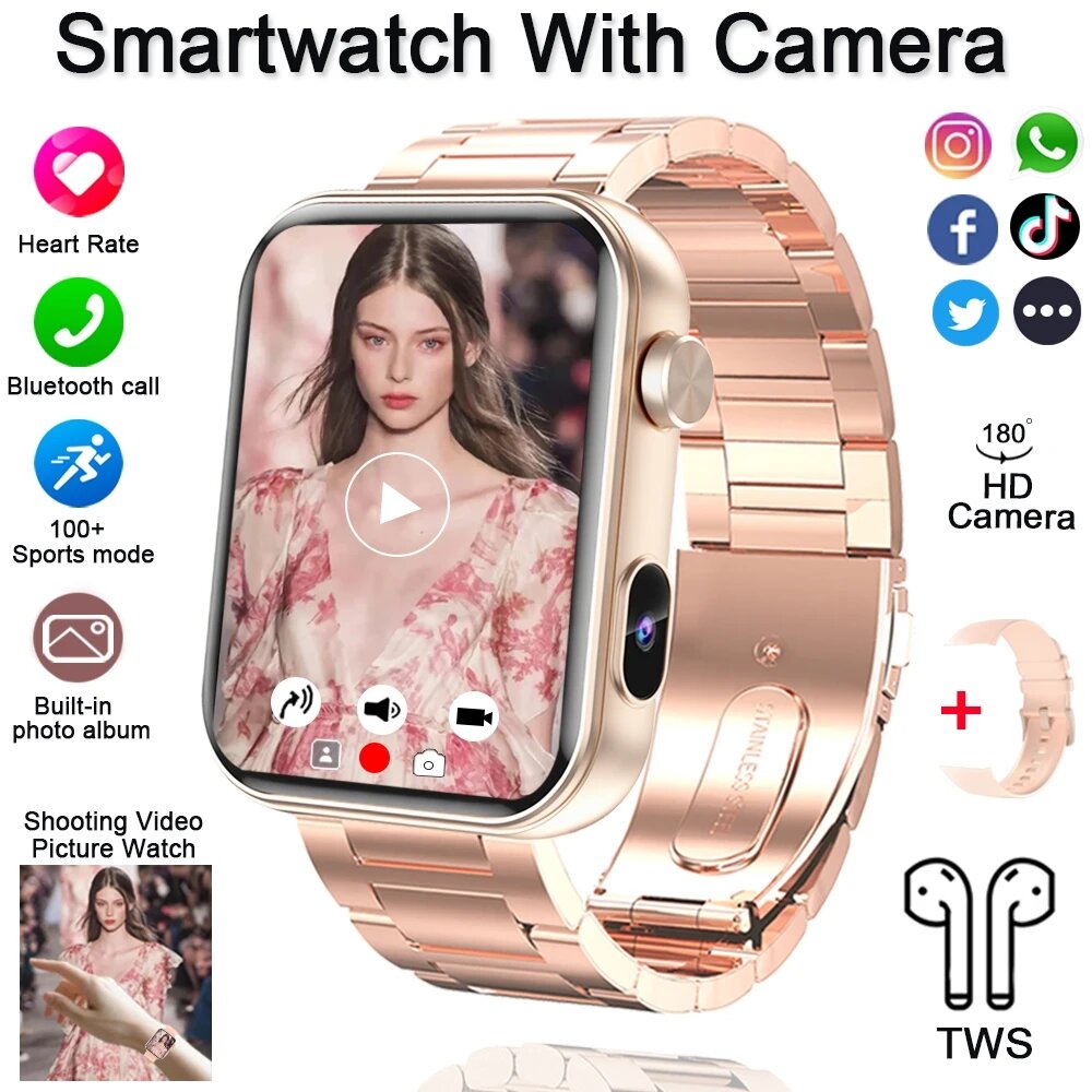 Для Xiaomi Смарт-часы с камерой 1,91 дюйма HD-экран Фотоальбом Запись видео TWS Гарнитура BT Calling Smartwatch Женские
