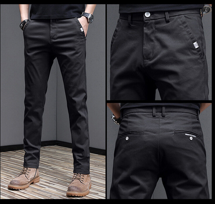 Слим тапер KLQ Круто Весенне-осенние хлопково-непроновые повседневные брюки мужские корейский стиль эластичные новые прямые, Размер_38