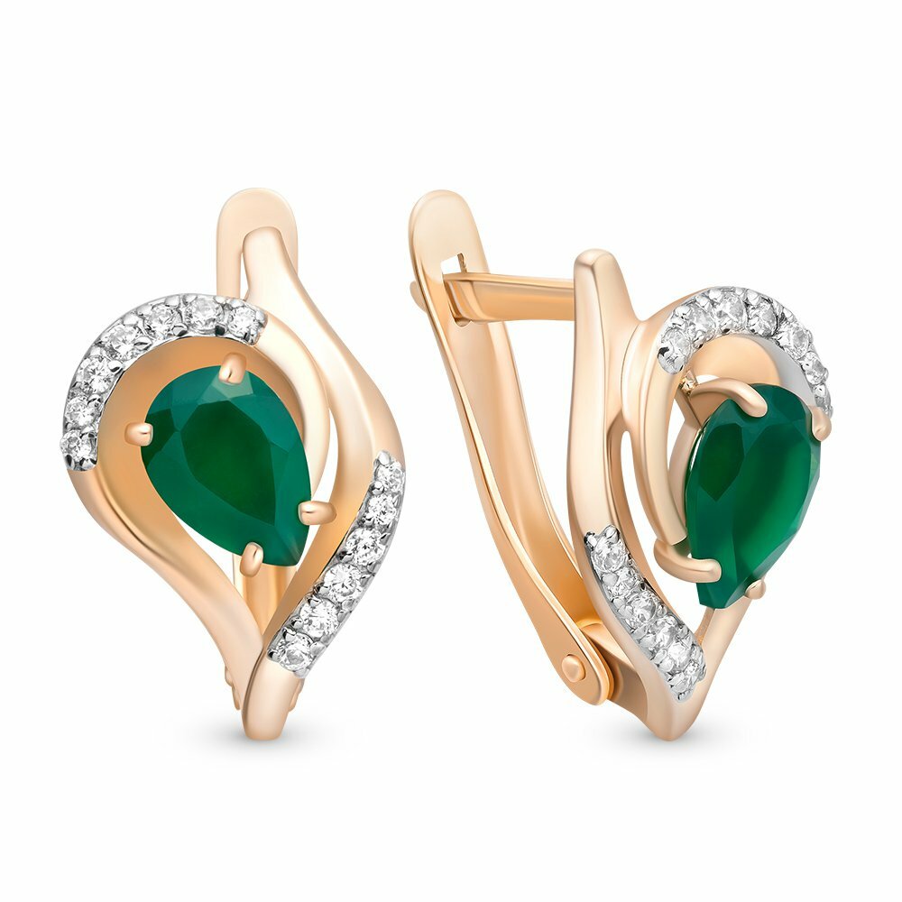 Серьги, красное золото, 585 проба, родирование, фианит, агат