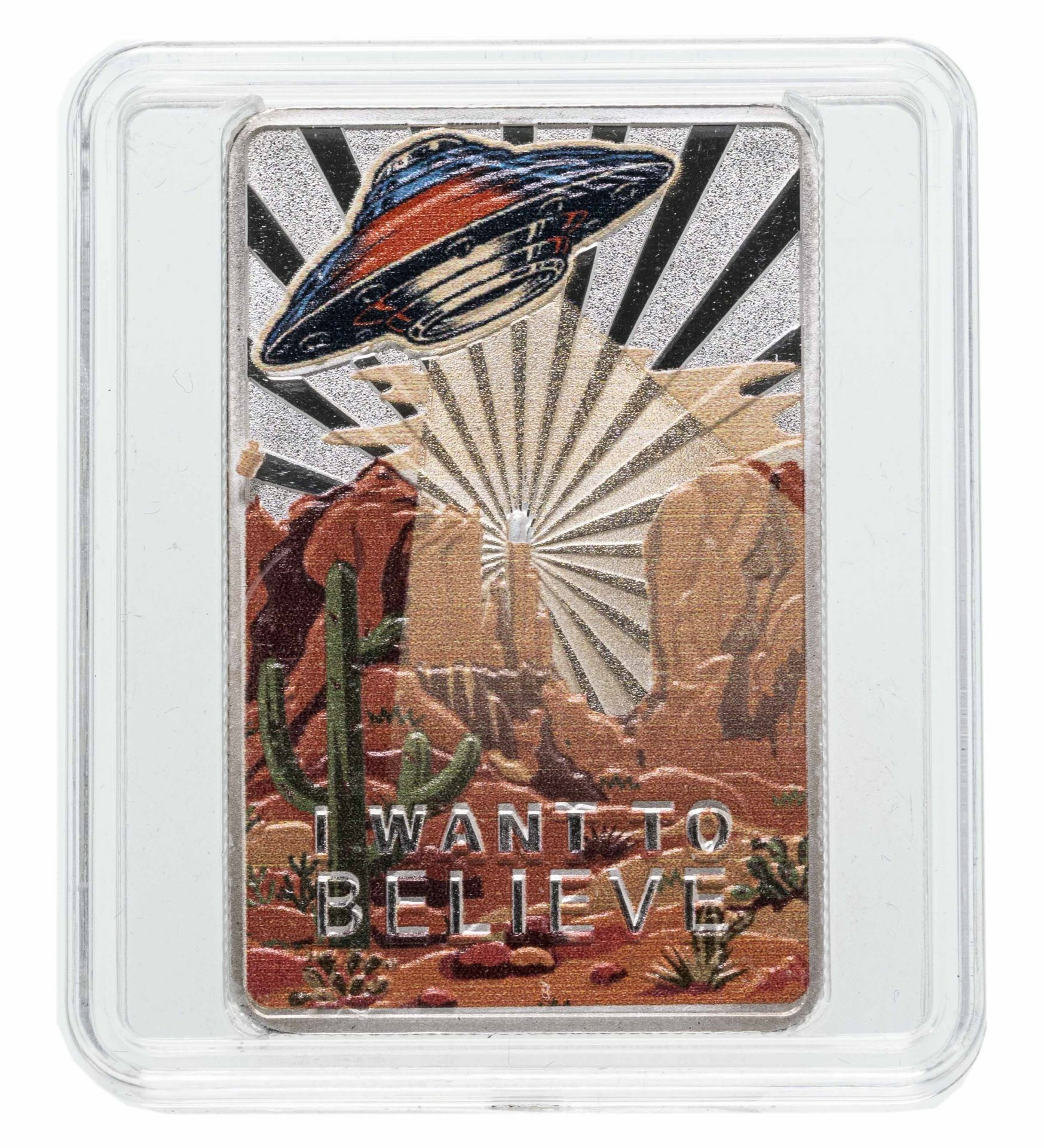 Камерун 2000 франков 2023 "НЛО Розуэлльский инцидент" в футляре с сертификатом, Серебро 999, в сохранности BUNC