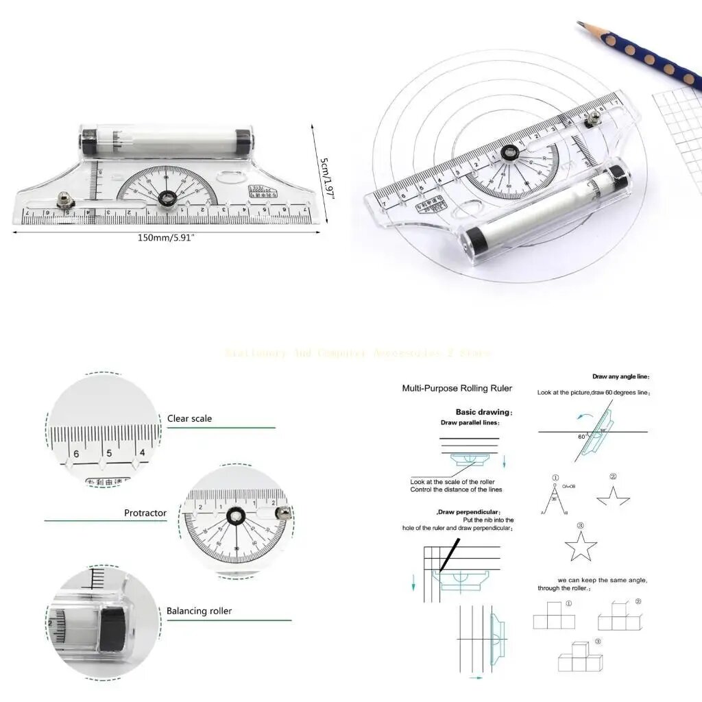 Канцелярский транспортир, инструмент для рисования угловых линий, многофункциональная линейка с роликовым шкивом