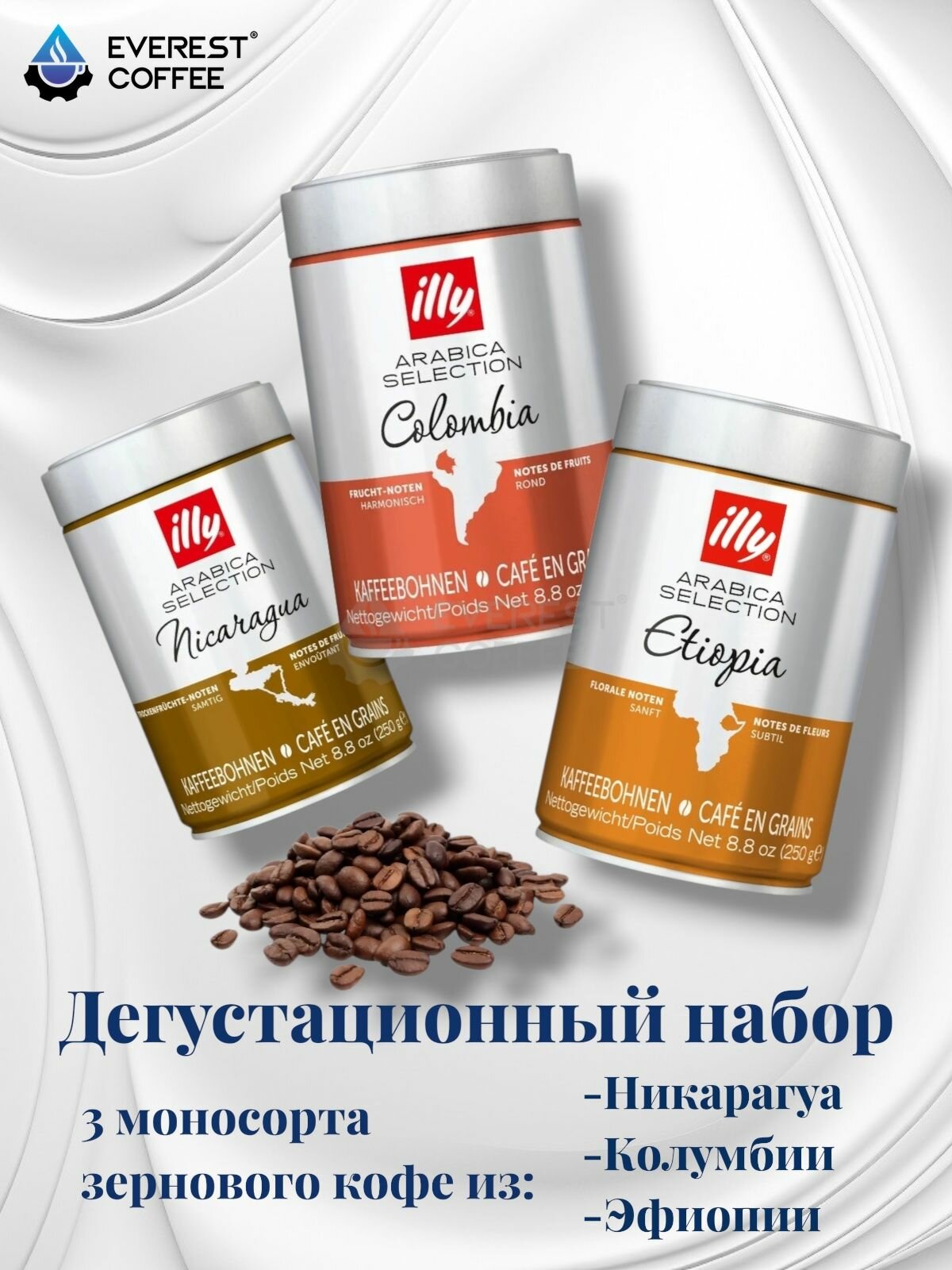 Набор кофе в зернах illy Nicaragua, Colombia, Etiopia