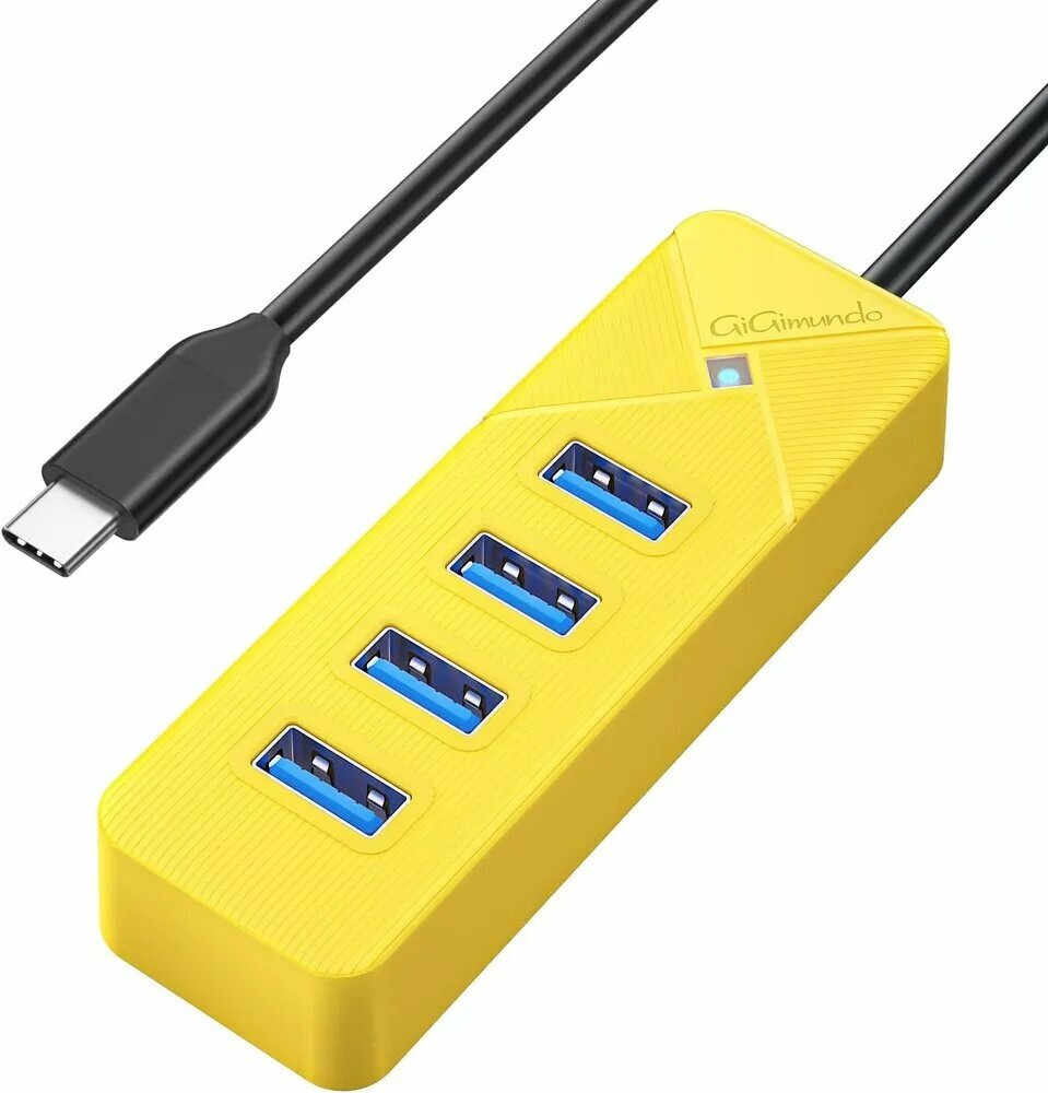 USB-хаб 4-портовый USB 3.0 (5 Гбит/с) компактный переходник для MacBook, Windows, Linux желтый 0.15 м