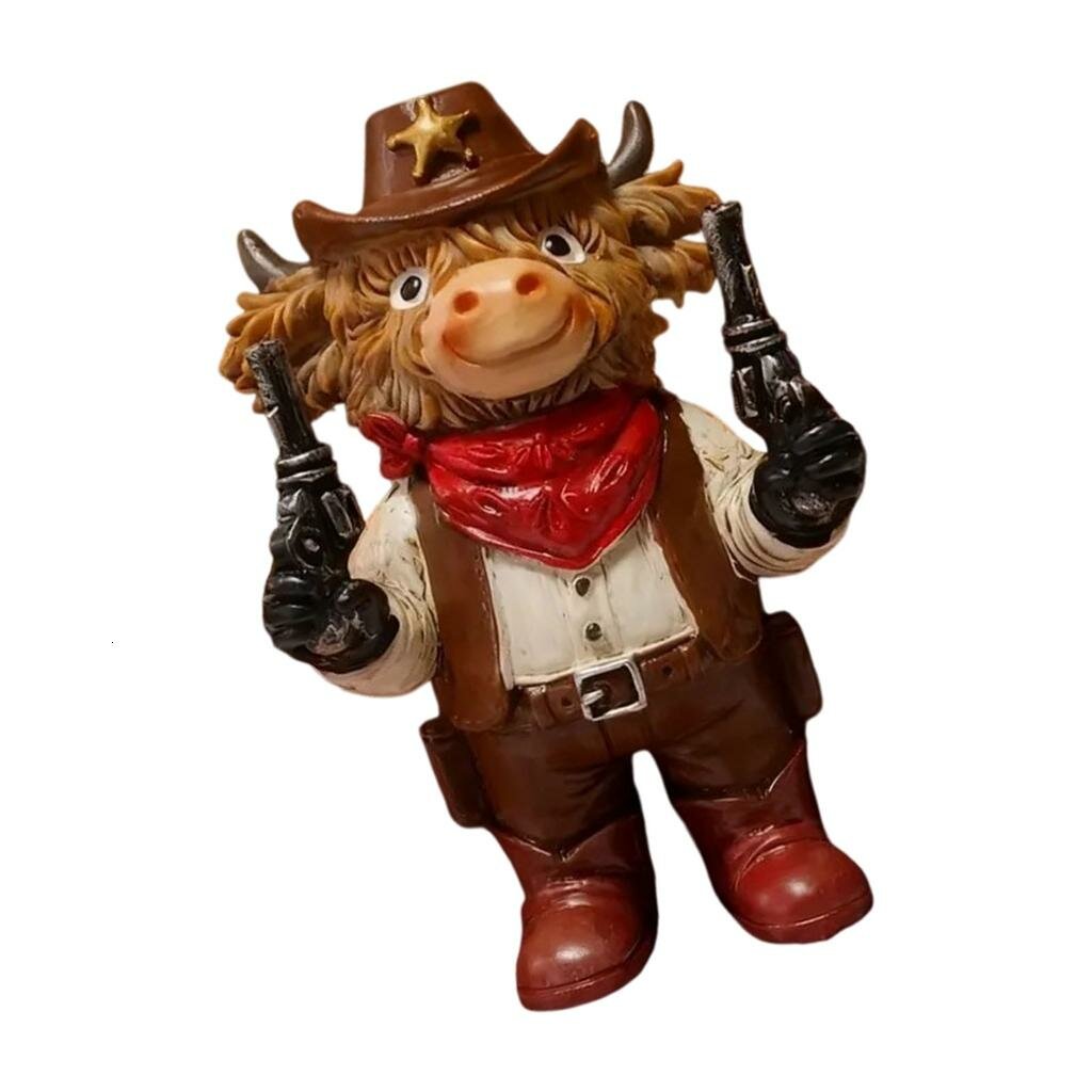 Западный полицейский Гаодин Корова Украшение из смолы Украшение ручной работы Украшение-Двойной пистолет Западный полицейский Корова Б