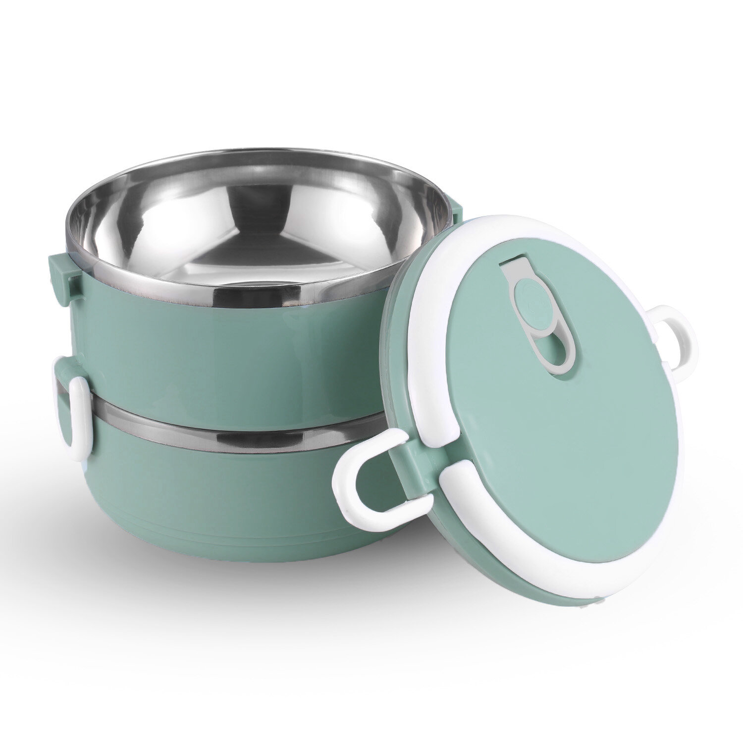 S-0530 Портативный двухслойный термос-ланчбокс из нержавеющей стали, герметичный контейнер для еды, ланчбокс с крышкой и возможностью складывания, двухъярусный бенто-бокс (синий) 1,4 л