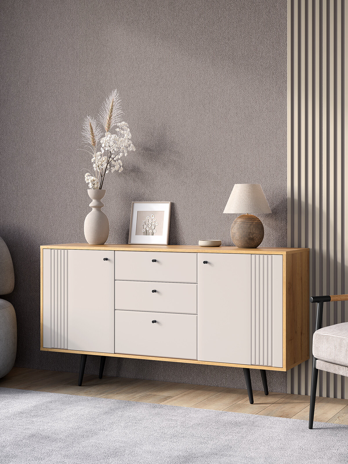 Комод Кураж Вега Саксония 149х80х40 см большой, белый, на ножках