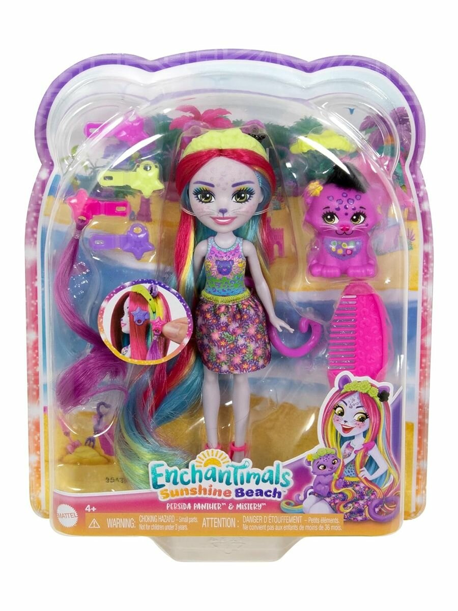 Кукла Enchantimals Sunshine Beach HTJ69 Энчантималс пантера Персида с питомцем Мистери Mattel