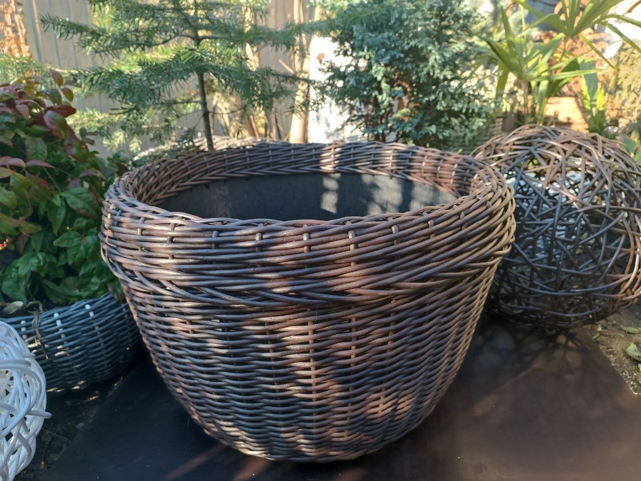 Кашпо Круглое "Уютный дом" - 65 литров - цвет ротанга "Шоколад"