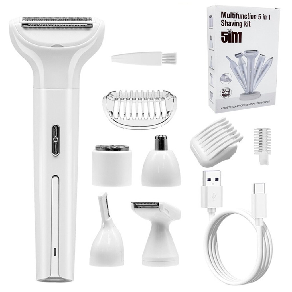 Электрическая бритва для женщин 5 в 1, женская бритва для удаления волос для бровей, носа, лица, ног, подмышек, триммер для бикини, подарки