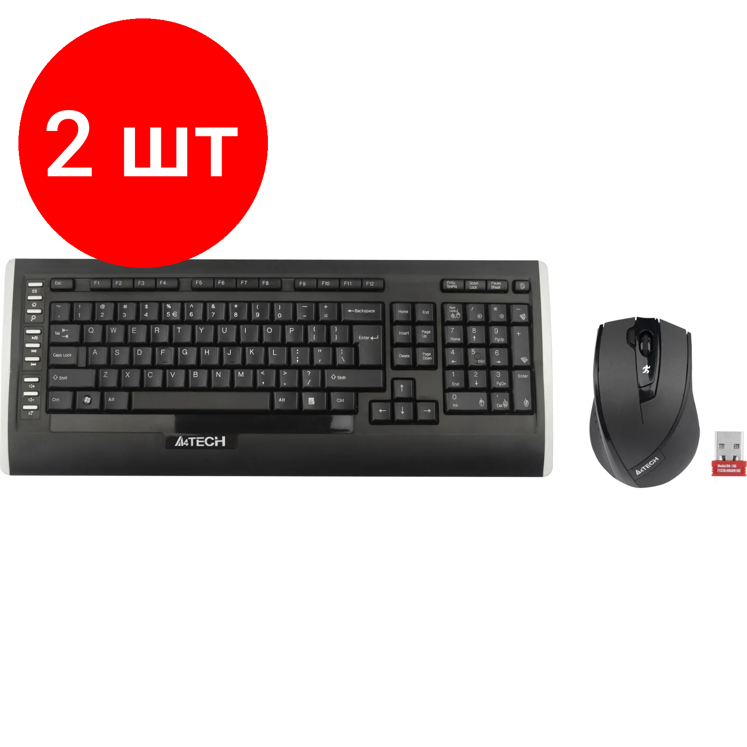 Комплект 2 штук, Набор клавиатура+мышь A4 9300F клав: черный мышь: черный USB беспроводная