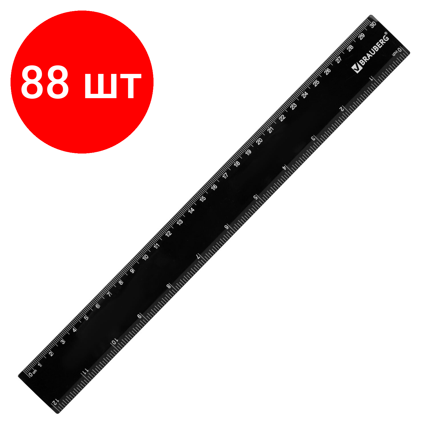 Комплект 88 шт, Линейка пластиковая 30 см BRAUBERG, черная, 210837