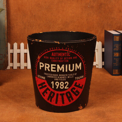 Креативная британская кожаная круглая большая мусорная корзина для домашнего использования, простая безкрынная корзина для мусора, ретро бумажная корзина