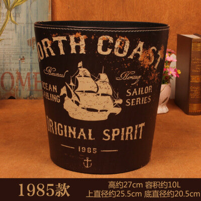 Креативная британская кожаная круглая большая мусорная корзина для домашнего использования, простая безкрынная корзина для мусора, ретро бумажная корзина