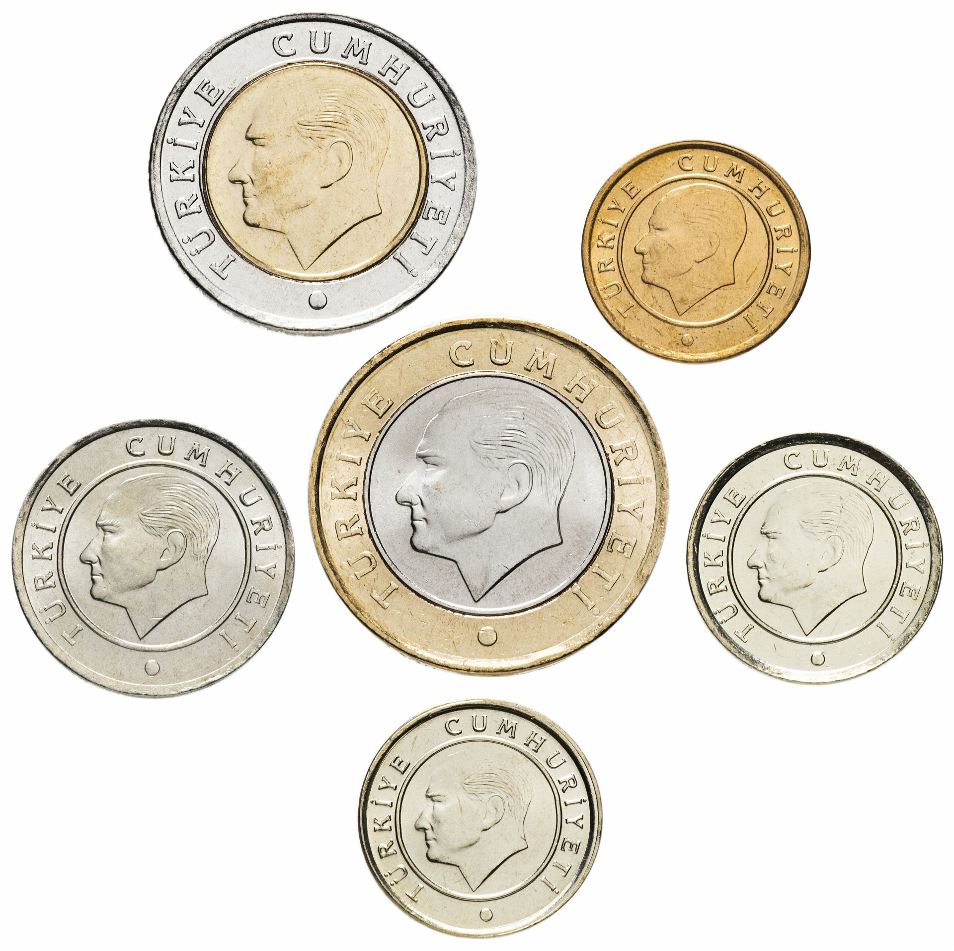 Турция набор монет 2011-2015 6 штук, Биметалл, в сохранности UNC