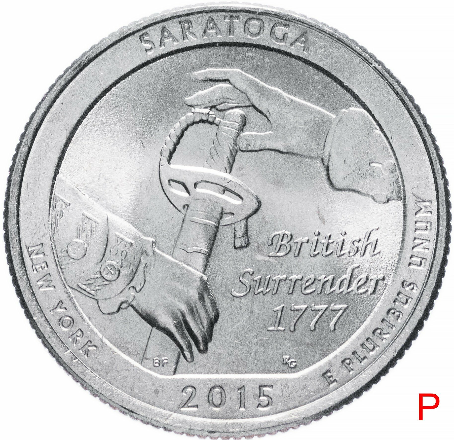 США 1/4 доллара 25 центов, квотер 2015 P — "Национальный исторический парк Саратога" 30-й парк, Мельхиор медь-никель, в сохранности UNC
