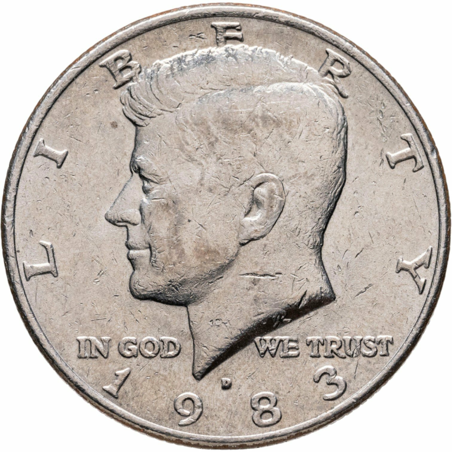 США 50 центов 1/2 доллара, half dollar 1983 D Kennedy Half Dollar Кеннеди знак монетного двора "D" - Денвер, Медь, в сохранности AU