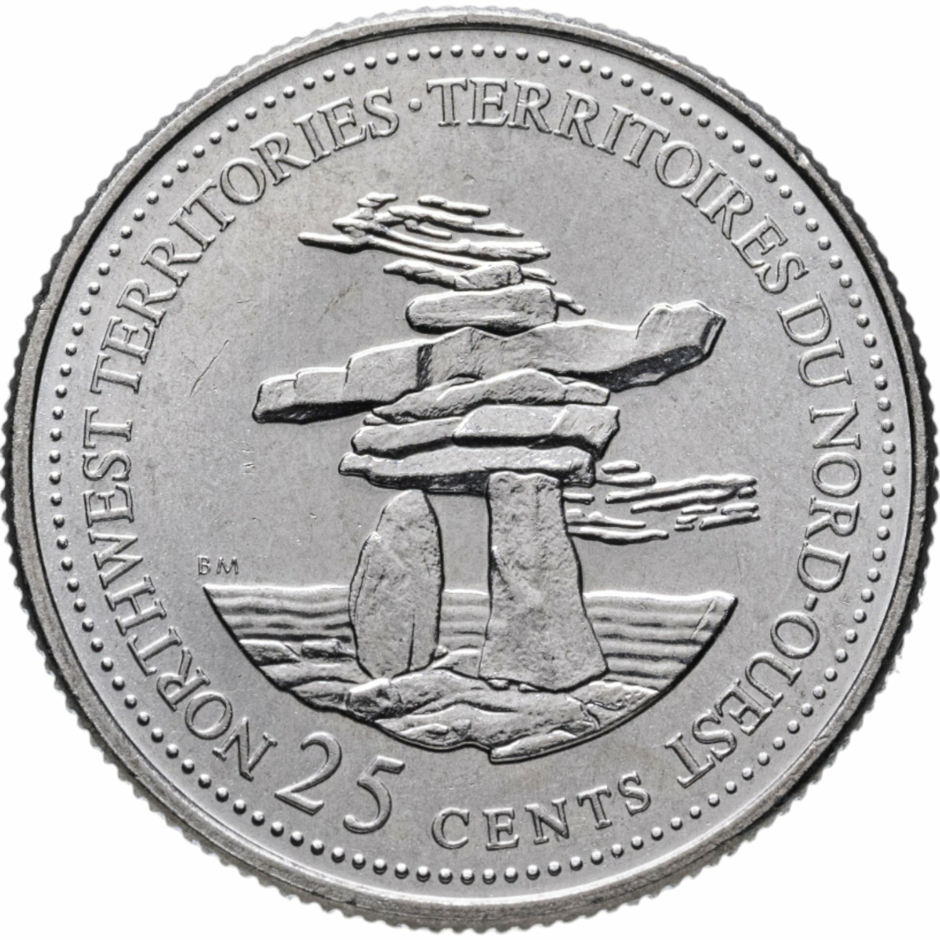 Канада 25 центов cents 1992 "Северо-Западные территории", Никель 925, в сохранности UNC