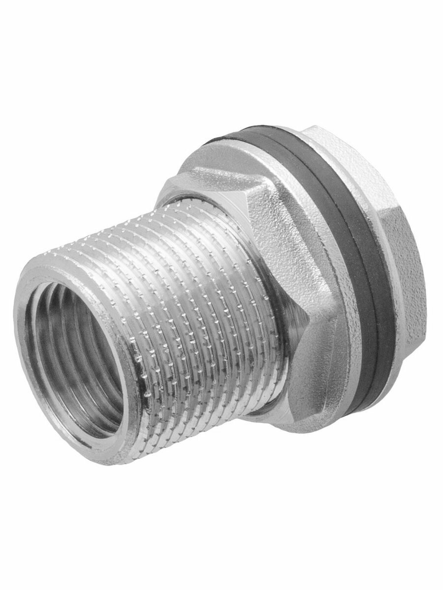 Штуцер (врезка) в бак (емкость) с прокладкой 3/4", латунь никелированная