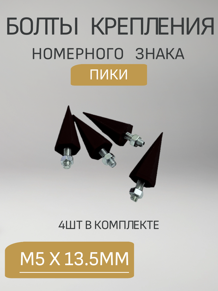 Болты крепления номерного знака, Черные "Пики", 4 шт, м5, Уникальные