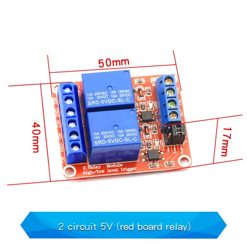 Релейный модуль 2 канала 5V (red board relay)