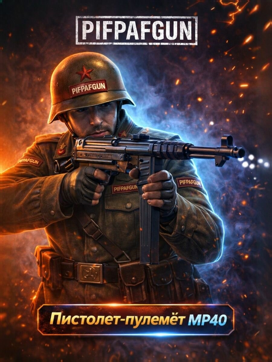 Игрушечный пистолет-пулемёт MP40 6 мм ручной взвод (спринг), складной приклад, магазин 20, полноразмерный, 8+