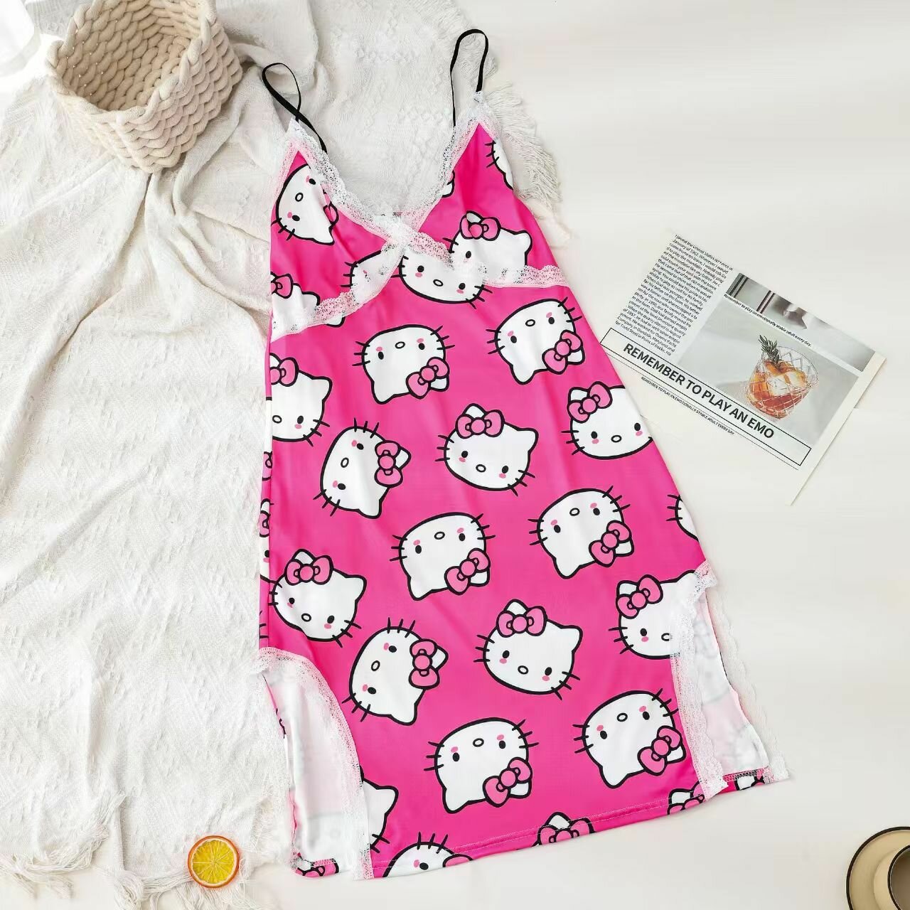 Новая кружевная ночная рубашка с рисунком Hello Kitty от Sanrio, легкая домашняя одежда