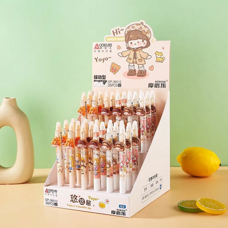 36 упаковок коробочных ручек с гелевой стираемой пастой для студентов, карандашные стираемые ручки, кристально синий угольный черный 0.5 мм