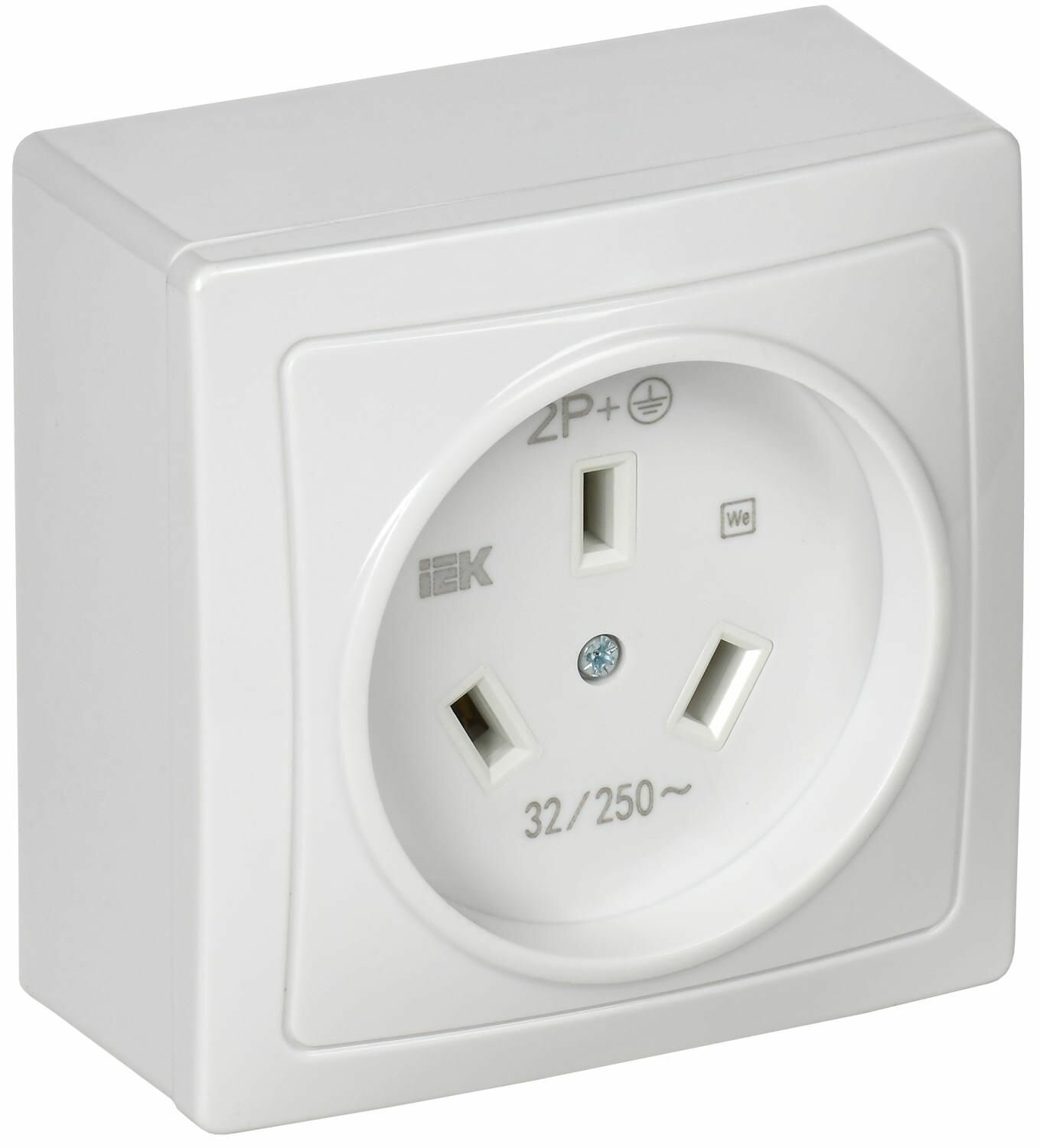 Розетка разборная IEK Рпл10-К, для плиты, с заземляющим контактом, открытой установки, белая, 32А