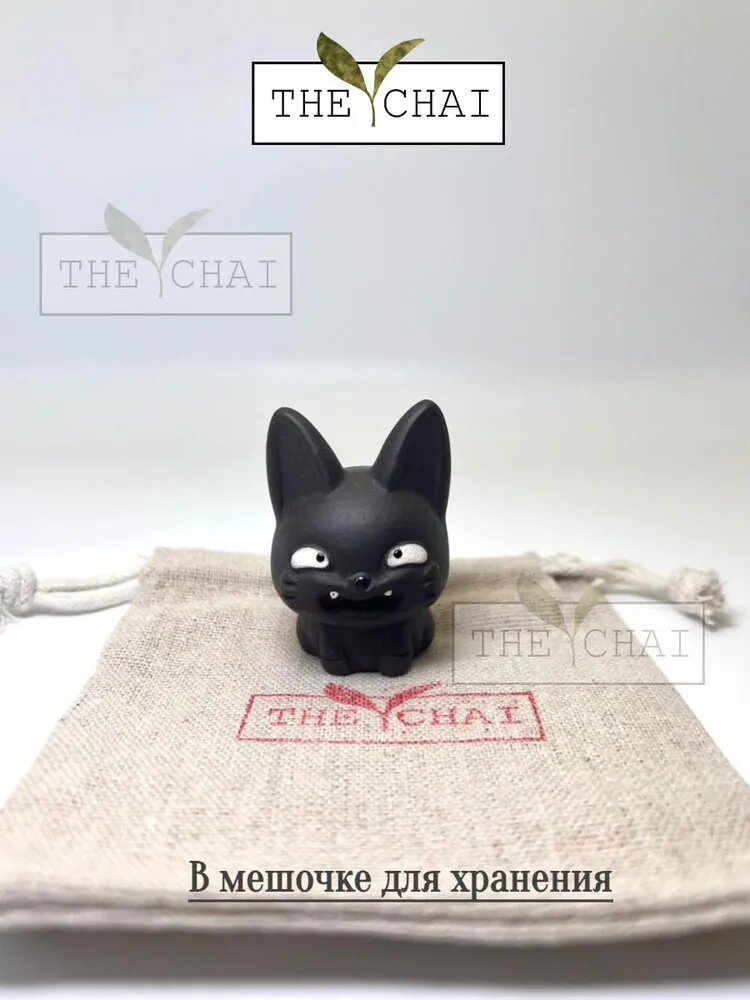 Фигурка декоративная Чайный питомец «Чёрный котик» из глины для декора