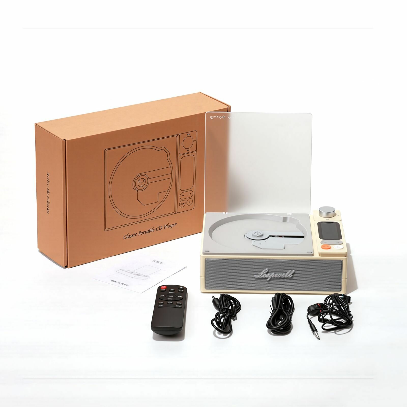 Портативный CD-плеер, FM-радио, Bluetooth-колонка, пульт дистанционного управления
