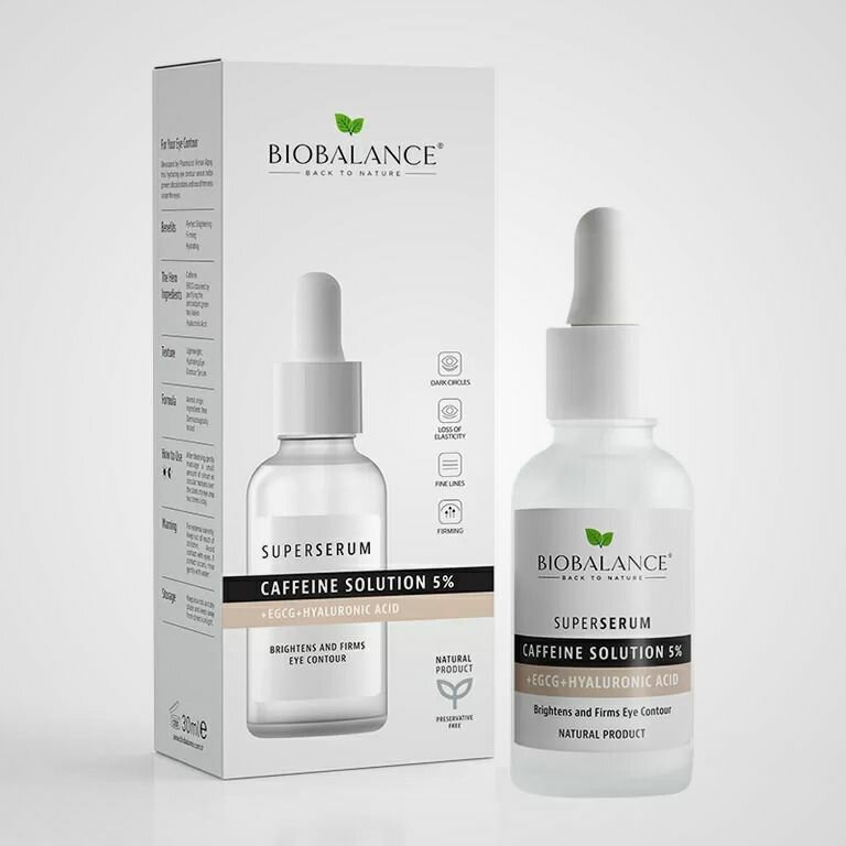 BIOBALANCE CAFFEINE SOLUTION 5% EGCG + HYALURONIC ACID Сыворотка для лица с кофеином 5% + гиалуроновой кислотой 30 мл