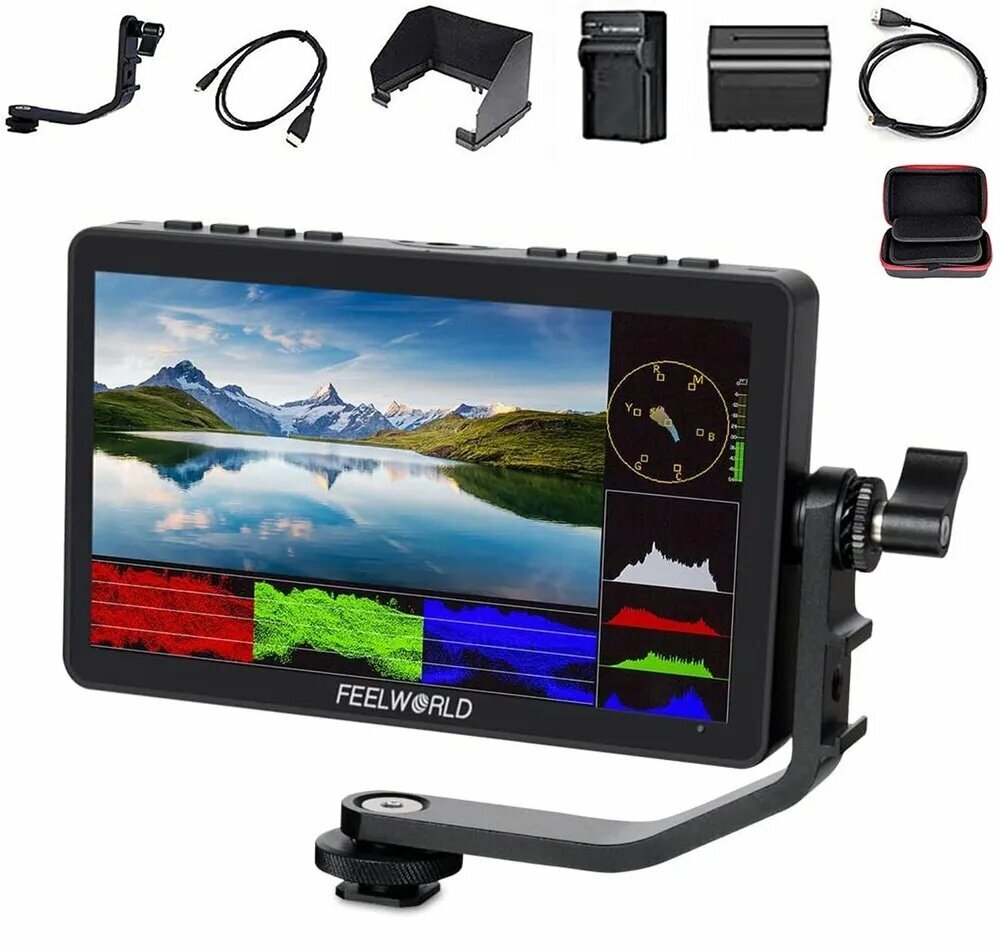FEELWORLD F5 Pro V4 6-дюймовый сенсорный экран DSLR камера полевой монитор + аккумулятор + зарядное устройство + чехол для переноски, IPS FHD1920x1080 4K HDMI
