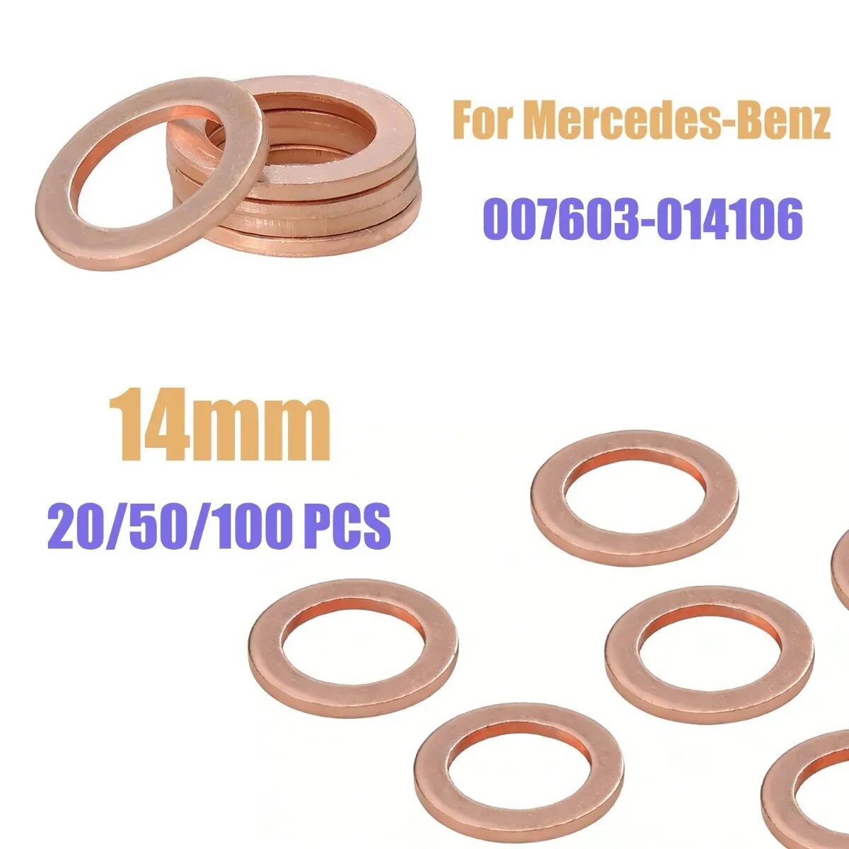 Медная шайба M14 для сливной пробки картера Mercedes-Benz, 100PCS
