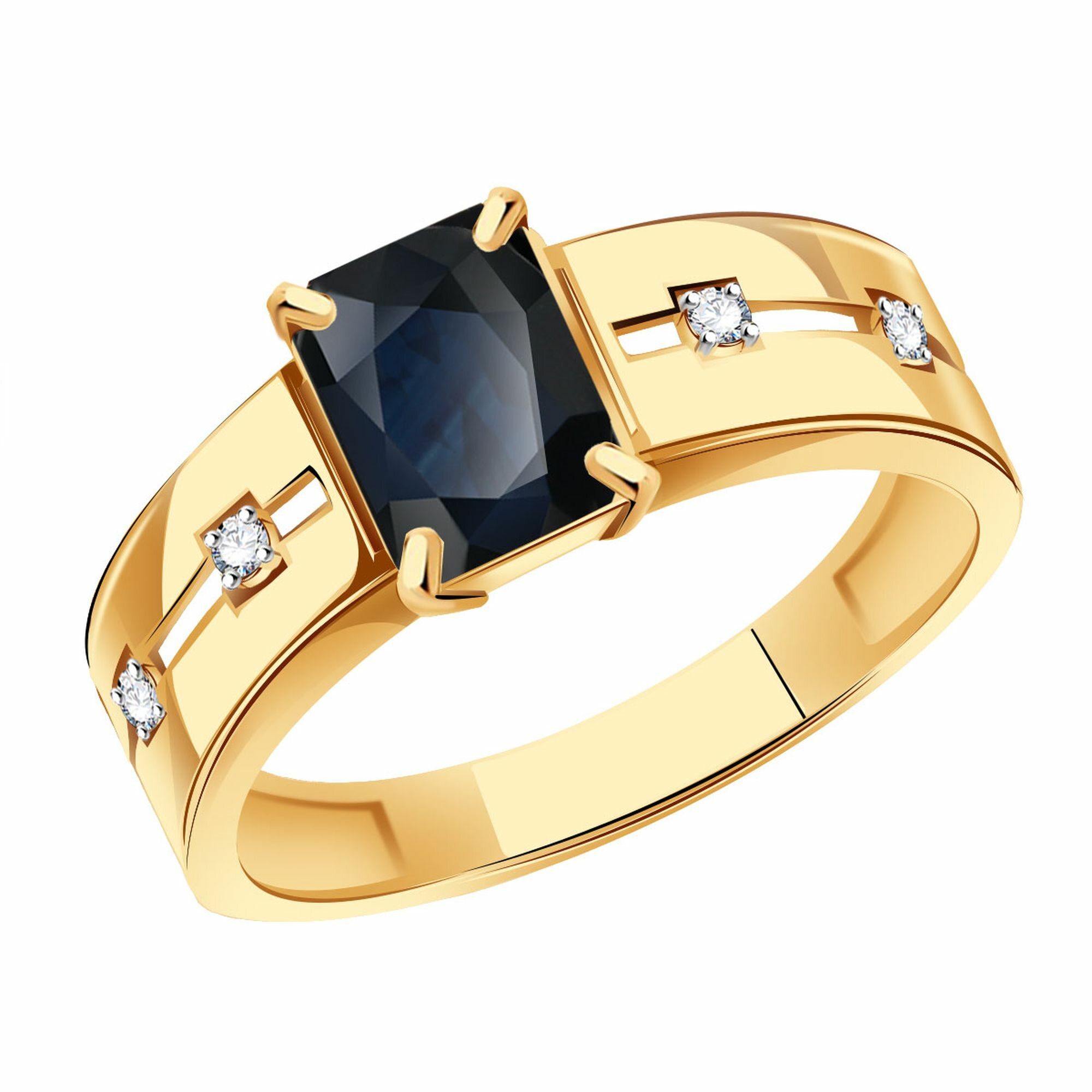 Кольцо, красное золото, 585 проба, бриллиант, сапфир