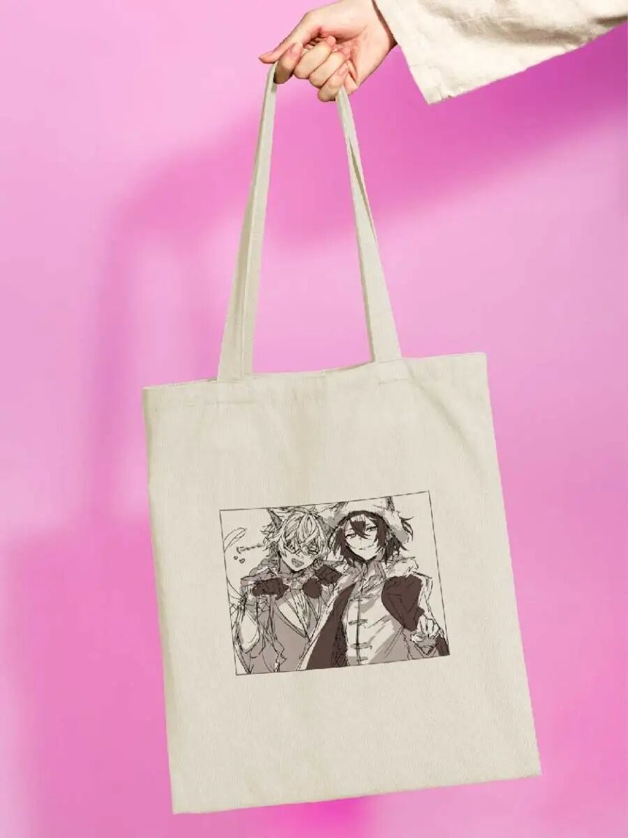 Сумка шоппер  с принтом аниме Проза бродячих псов