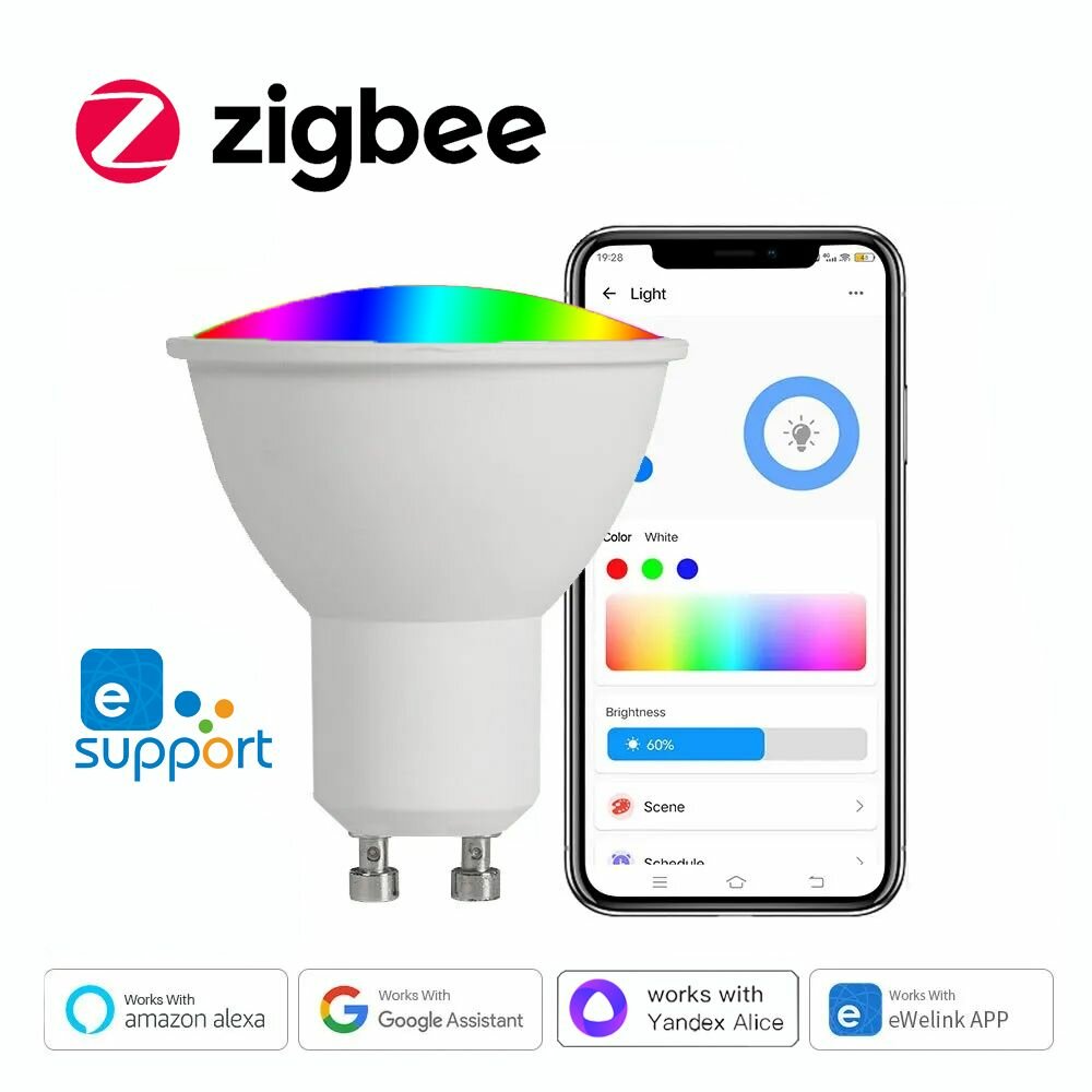 Ewelink Zigbee, интеллектуальный светодиодный светильник GU10, регулируемая яркость RGB C+ W