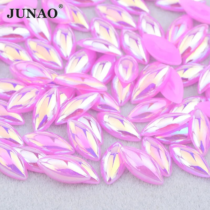 JUNAO Полужемчужные стразы для рукоделия Розовый, 5x10mm 200Pcs, Rose AB