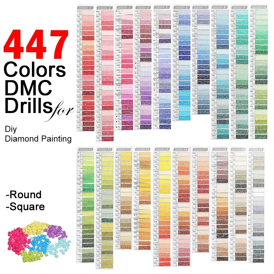 DMC 447 цветов набор для алмазной живописи 3840, Square drills